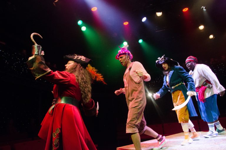 Captain Hook, played by Helen Longworth, leads the cast of Peter Pan in ...